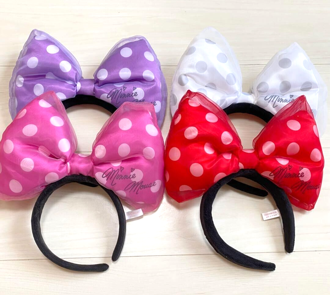 Tokyo Disney Headband Minnie Mouse Chiffon Ribbon Ears Hat colorful Set ...