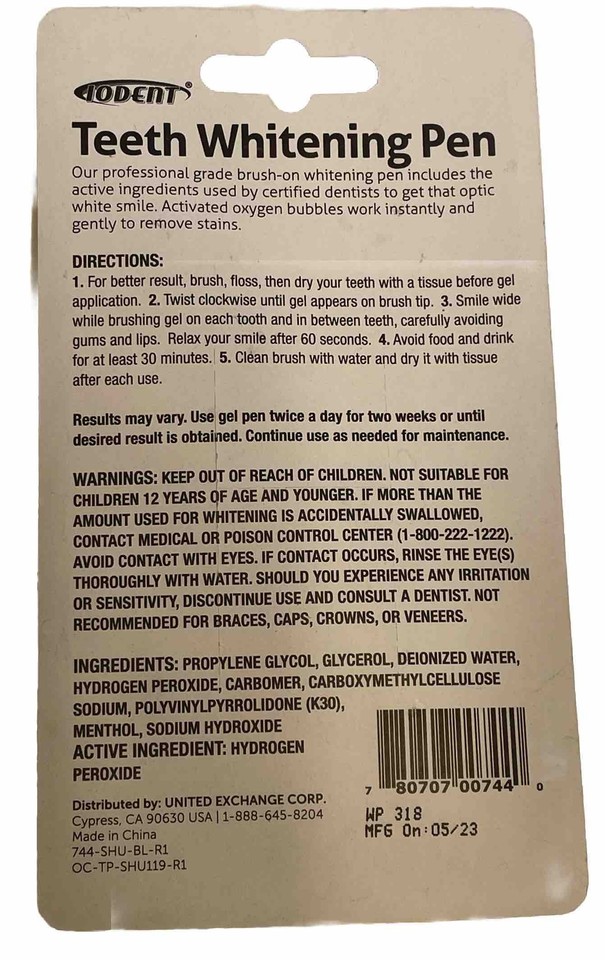 IODENT Teeth Whitening Pen Brush On Portable Quick & Easy Travel Smile ...