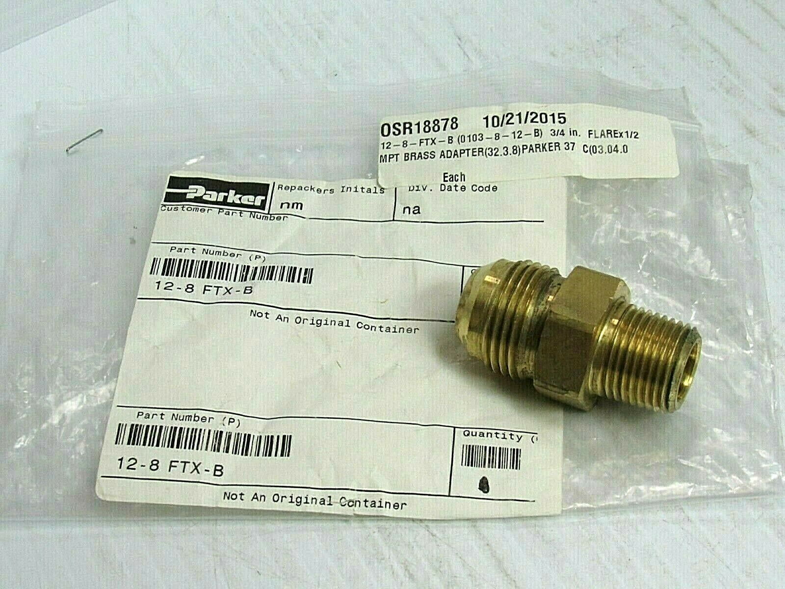 NEW PARKER BRASS FLARE TUBE FITTING 12-8 FTX-B 128FTXB 3/4" FLARE 1/2 ...