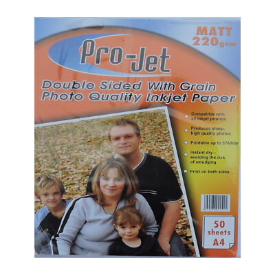 Projet 220gsm A4 Double Sided Matte / Matt Photo Paper with Grain 50 ...