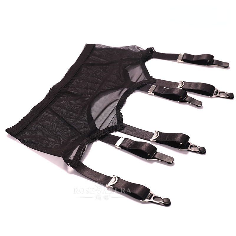 Allacki Sheer Black Mesh Six Strap Garter Belt with Lace Edge Sexy ...