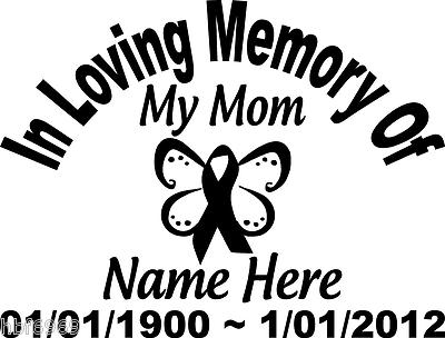 In Loving Memory Of 23" CANCER RIBBON Mom Decal Window butterfly ...