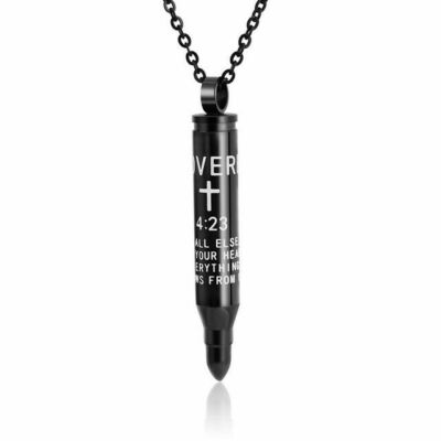 Proverbs 4:23 Black Rifle Bullet Cremation Urn Stainless Steel Pendant ...