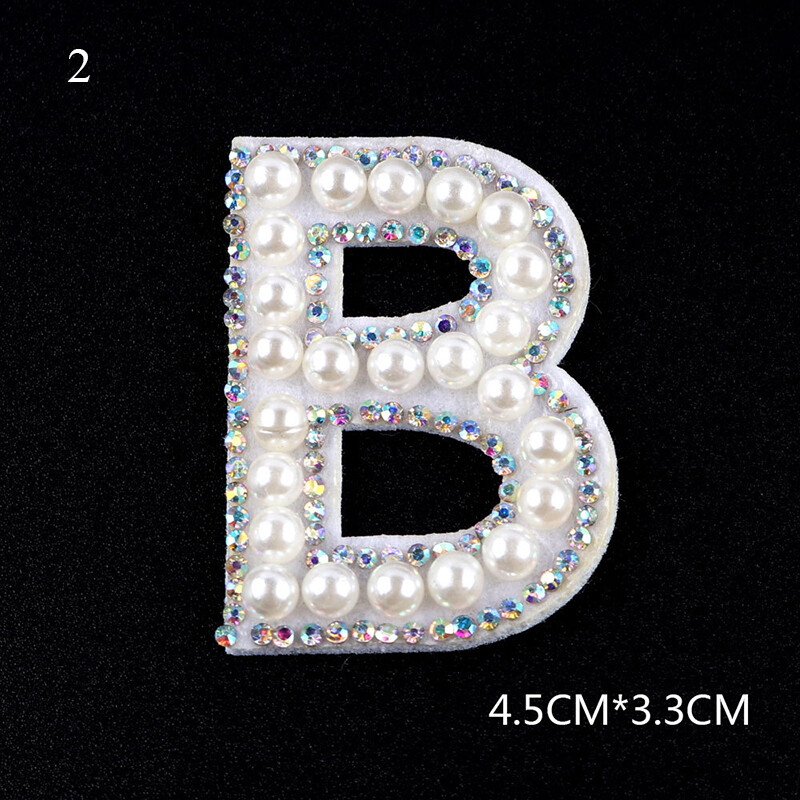 A-Z Letter Pearl Patches Rhinestone Iron Sew On Applique Alphabet ...