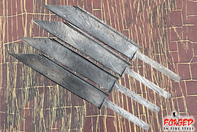 LOT OF 4 DAMASCUS STEEL HAND FORGED SEAX BLANK BLADES FOR KNIFE MAKING ...