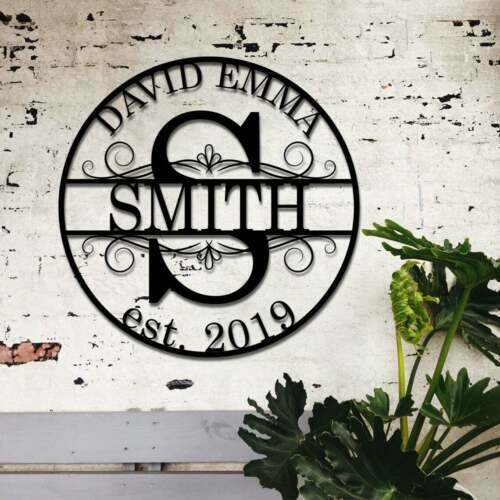 Personalized Family Last Name Est. Metal Sign Initial Split Letter ...