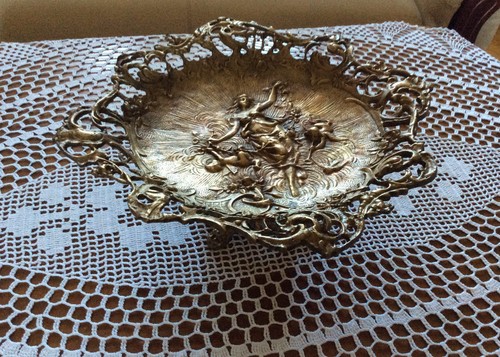RARE! Antique Large Size Brass Fruit Bowl, Dish Very Nice With bas ...