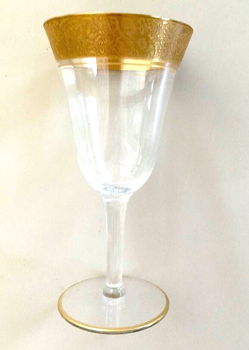 VINTAGE TIFFIN GOLD ENCRUSTED TRIM OPTIC GLASS RAMBLER ROSE WINE OR ...