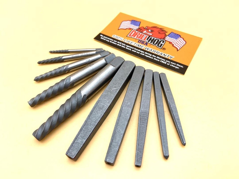 Easy Out Set Screw Extractor Set 10 Pc Spiral & Square Type Combo Set ...