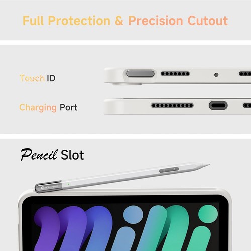 HOU Keyboard Case for iPad Mini 7/6, 156° Adjustable Stand, Ivory White ...