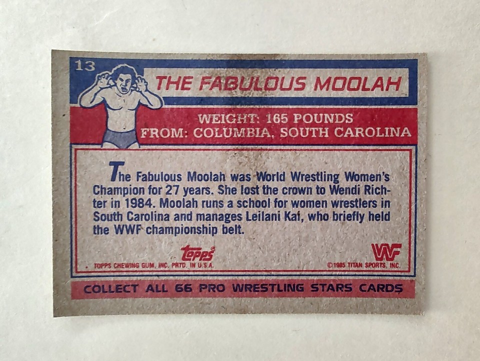 FABULOUS MOOLAH 1985 TOPPS WWF WRESTLING CARD #13 | eBay