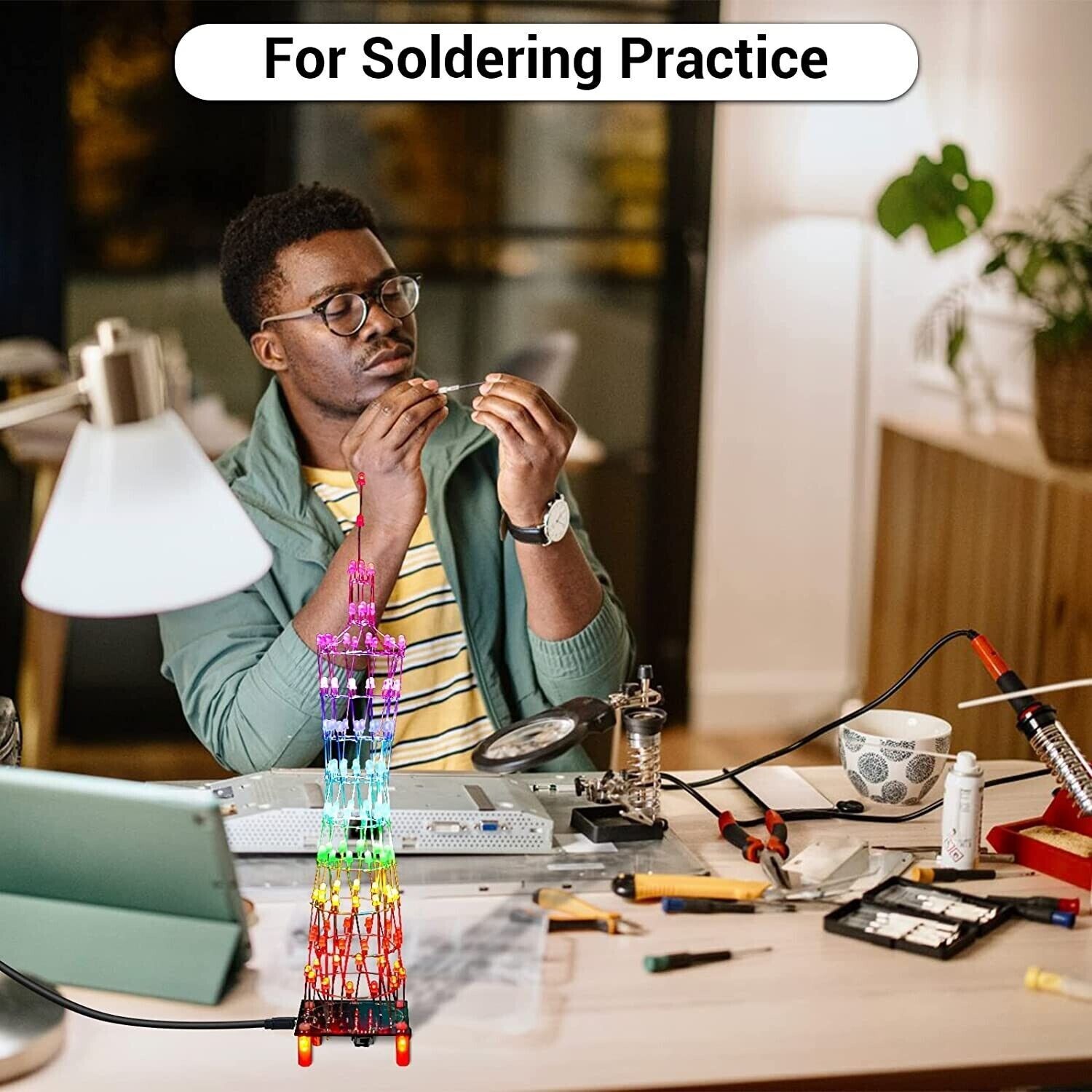 LED Tower DIY Kit 21 LED Lighting Effect Music Spectrum Mode Soldering ...