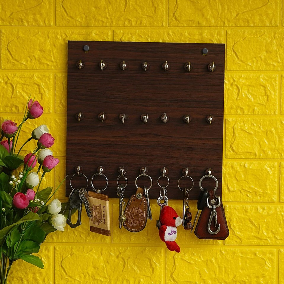 Wooden Premium Key Chain Wall Hanging Key Holder 21 Hooks (Brown) BEST ...