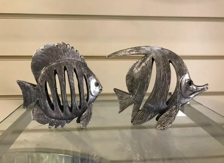 Pair Of Silver Fish Ornament Figure Animal Resin Gift Home Decor ...