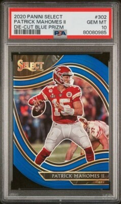 2020 Select PATRICK MAHOMES Filed Level Die-Cut Blue Prizm PSA 10 #302 ...