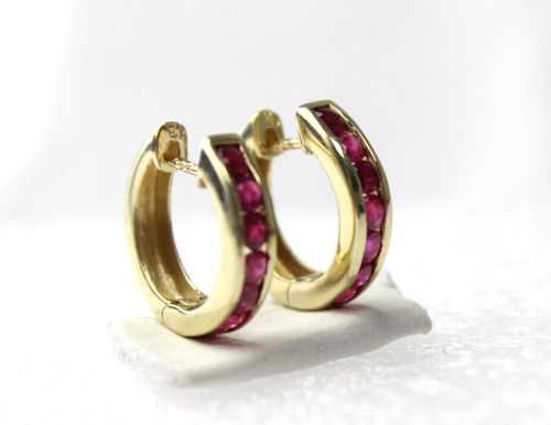 Solid 10k Round Ruby Snap Lock Huggie Earrings | eBay