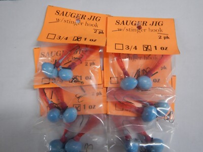 sauger jigs 1oz With Stinger Hook 1 dozen Baby Blue Head, Red Tail | eBay