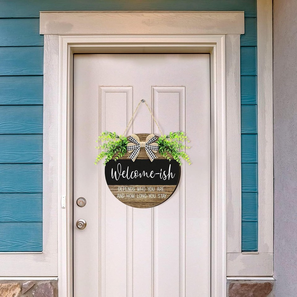 Welcome Sign Welcome-ish Front Door Funny Wreaths Hanging Retro Style ...