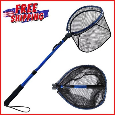 COLLAPSIBLE FISHING NET WITH HANDLE Kayak Folding Telescopic Rubber ...