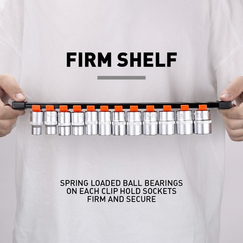 6pc Socket Organizer Mountable Sliding Holder Rail Rack Tool Storage 1/ ...