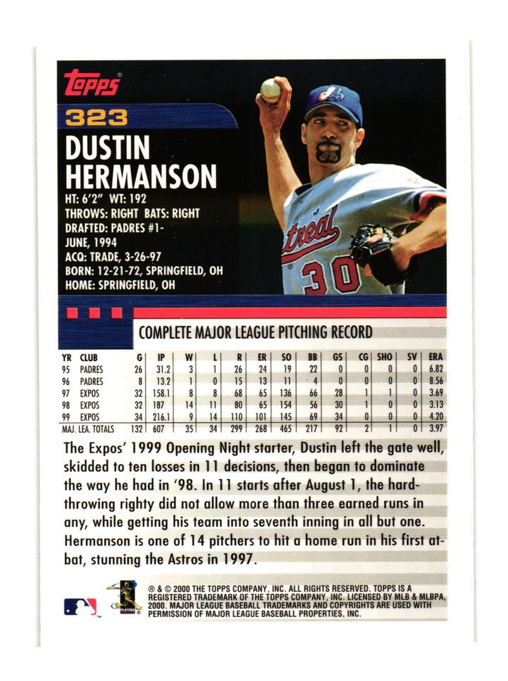 2000 Topps #323 Dustin Hermanson Montreal Expos | eBay
