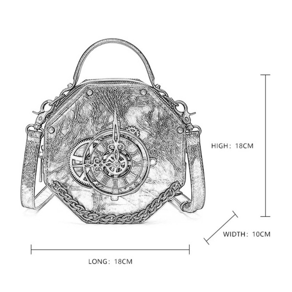 Steampunk Shoulder Bag Clock Purse PU Leather Retro for Women Girls ...