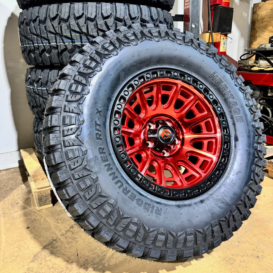 5 17x9 Fuel D834 Cycle Red Wheels 35" AT RT Tires 5x5 Jeep Wrangler JK ...
