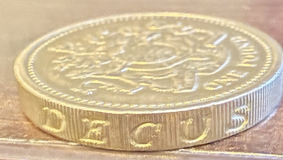 1983 RARE QUEEN ELIZABETH II ONE POUND COIN ERROR UPSIDE DOWN DECUS ET ...
