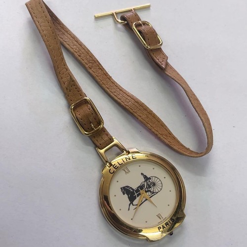 Celine Vintage Pocket Watch Gold Carriage White Dial Used Rare ...