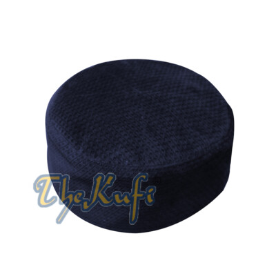 Smooth Velvet Kufi Dark Blue Semi-stff Round Caps - Turkish Muslim ...