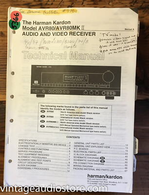 Harman Kardon AVR80 AVR-80 MK II Service Manual *Original* | eBay