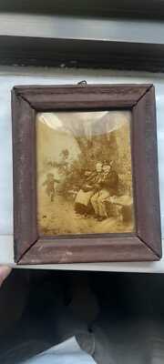 Antique photo Welsh Couple Children Garden Life Wales 1850s wood frame ...