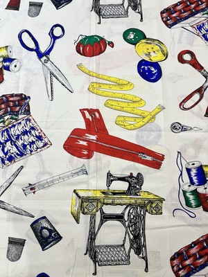 Vintage Cotton Sewing Notions Fabric 1.5+ Yards Crafting Sewing ...