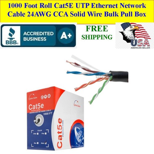 CAT5e UTP 1000ft Network Ethernet Cable 24AWG CCA Bulk Pull Box Solid ...