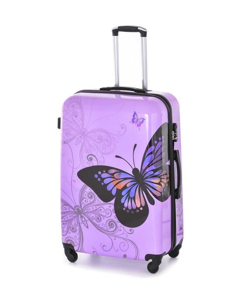 Purple Hard Shell 4Wheel Suitcase PC Luggage Trolley Cabin Butterfly 20 ...