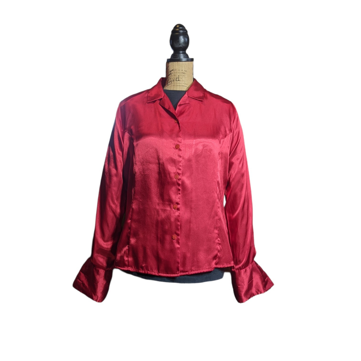VTG 14 Shiny Red Satin Button Top Balloon Long Sleeve… - Gem