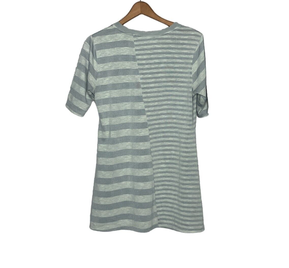 LOGO Lori Goldstein Small S Gray Striped Pocket Cotton Blend Knit Tunic ...
