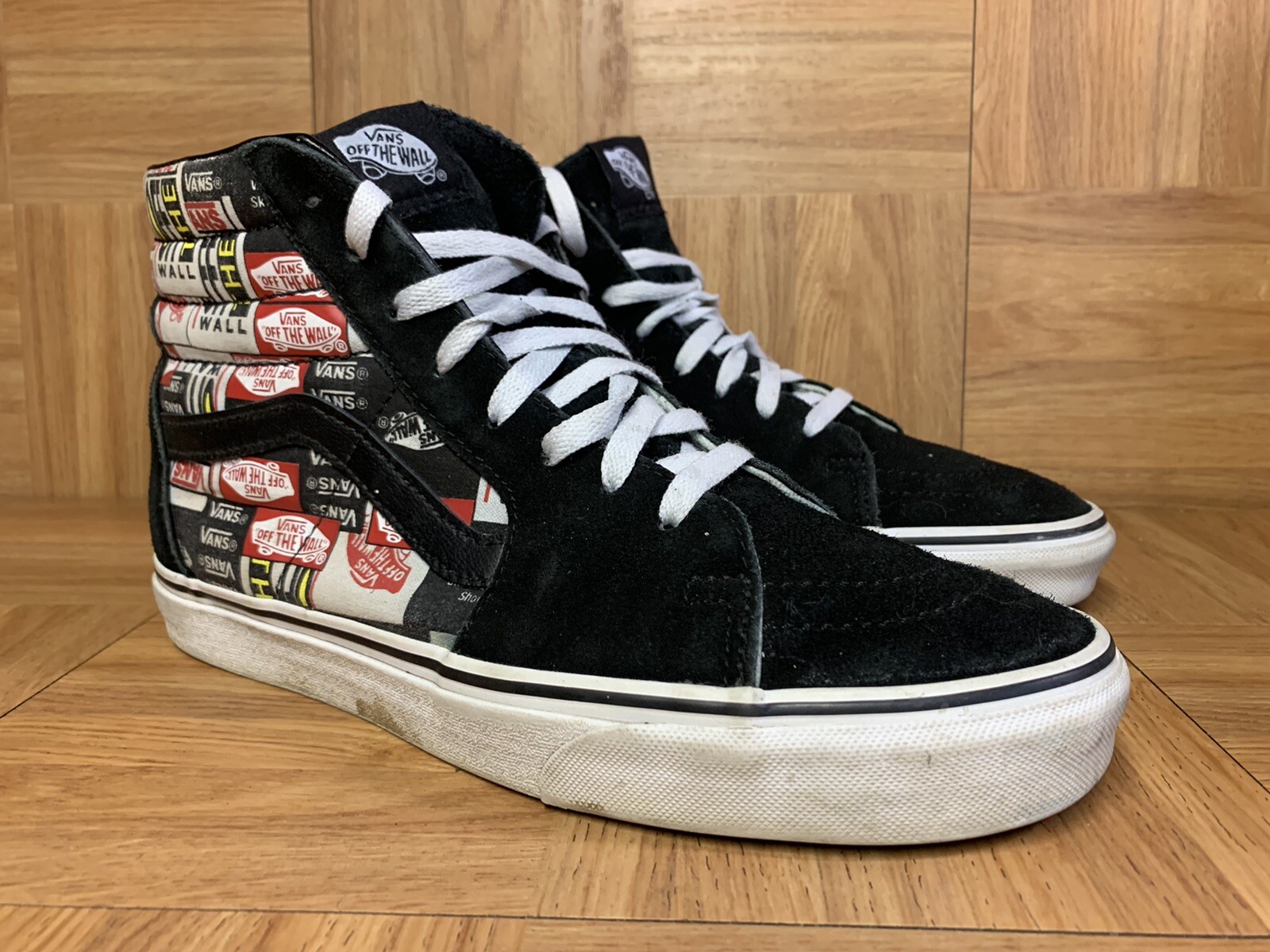 RARE🔥 VANS Sk8-Hi BOX LOGO Shoes Black Red White Sz … - Gem
