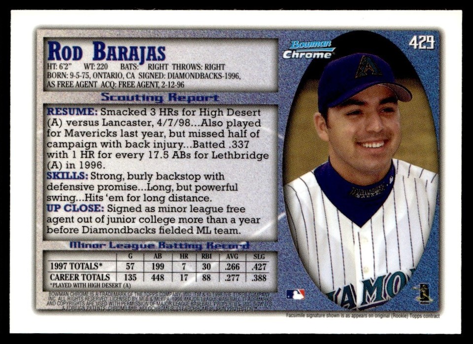 1998 Bowman Chrome Rod Barajas Arizona Diamondbacks #429 | eBay