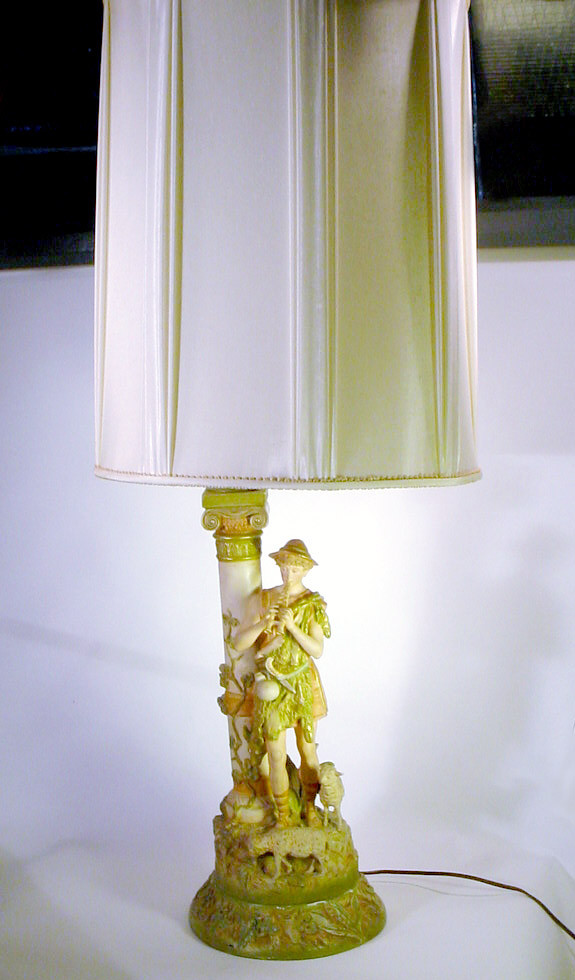 Antique ROYAL DUX Porcelain SHEPHERD Table LAMP Statue ART NOUVEAU ...