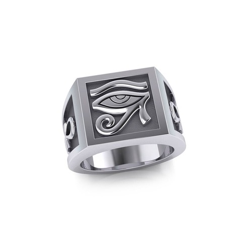 Eye of Horus Ankh Ring Signet 925 Sterling Silver Fine Men's Egyptian ...