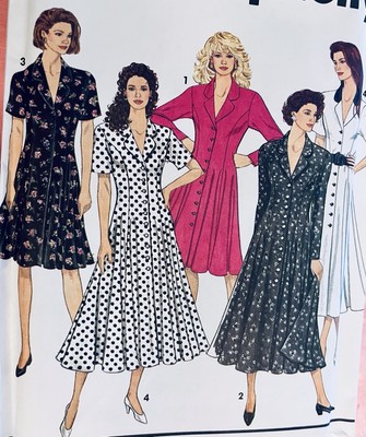 VTG `92 Simplicity 8121 Fit Flared Button Front Dress Princess Seams SZ ...