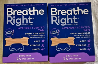 Breathe Right Lavender Scented Tan 2 Boxes (26 Tan Strips/Box) 1 Size ...