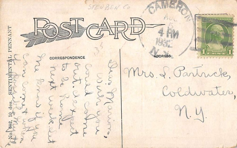 Cameron New York Romance Couple Pennant Flag Antique Postcard K101726 ...