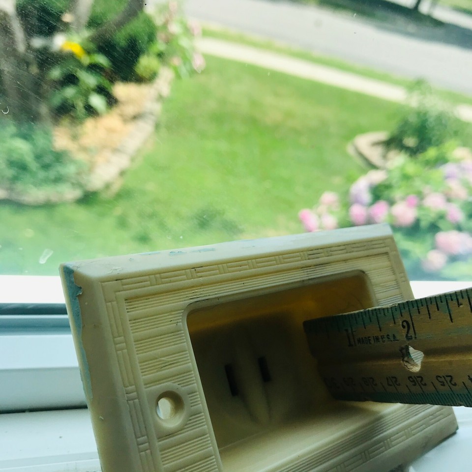 VINTAGE ELECTRICAL OUTLET COVER WITH OVER AN INCH INDENTATION IN IVORY ...