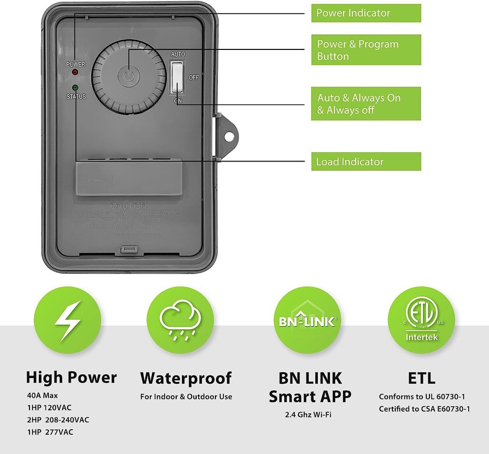 BN-LINK Smart WiFi Pool Pump Timer Outdoor Heavy Duty 24Hr Programmable ...