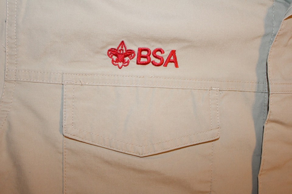 Boy Scouts of America BSA Men's Shirt Tan Large Vented Sewn Patches | eBay