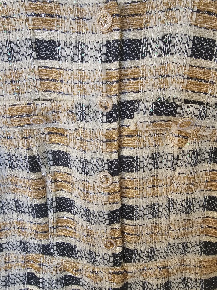 Lulus NWOT Uniquely Posh Beige Tweed Sequin Lurex Short Sleeve Mini ...