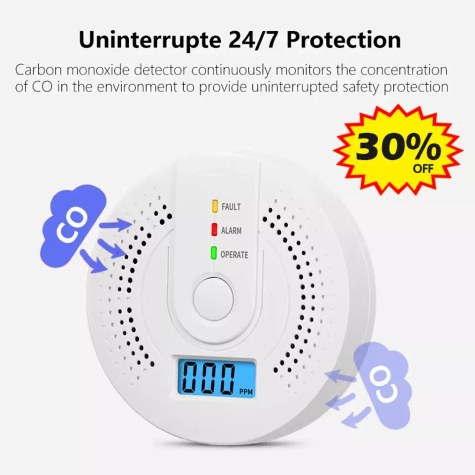 Carbon Monoxide Detector Warning Alarm Sensor LED Digital Battery ...