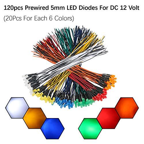 120Pcs 12V LED Lights Emitting Diodes Pre Wired 7.9 DC 12 Volt 5Mm ...
